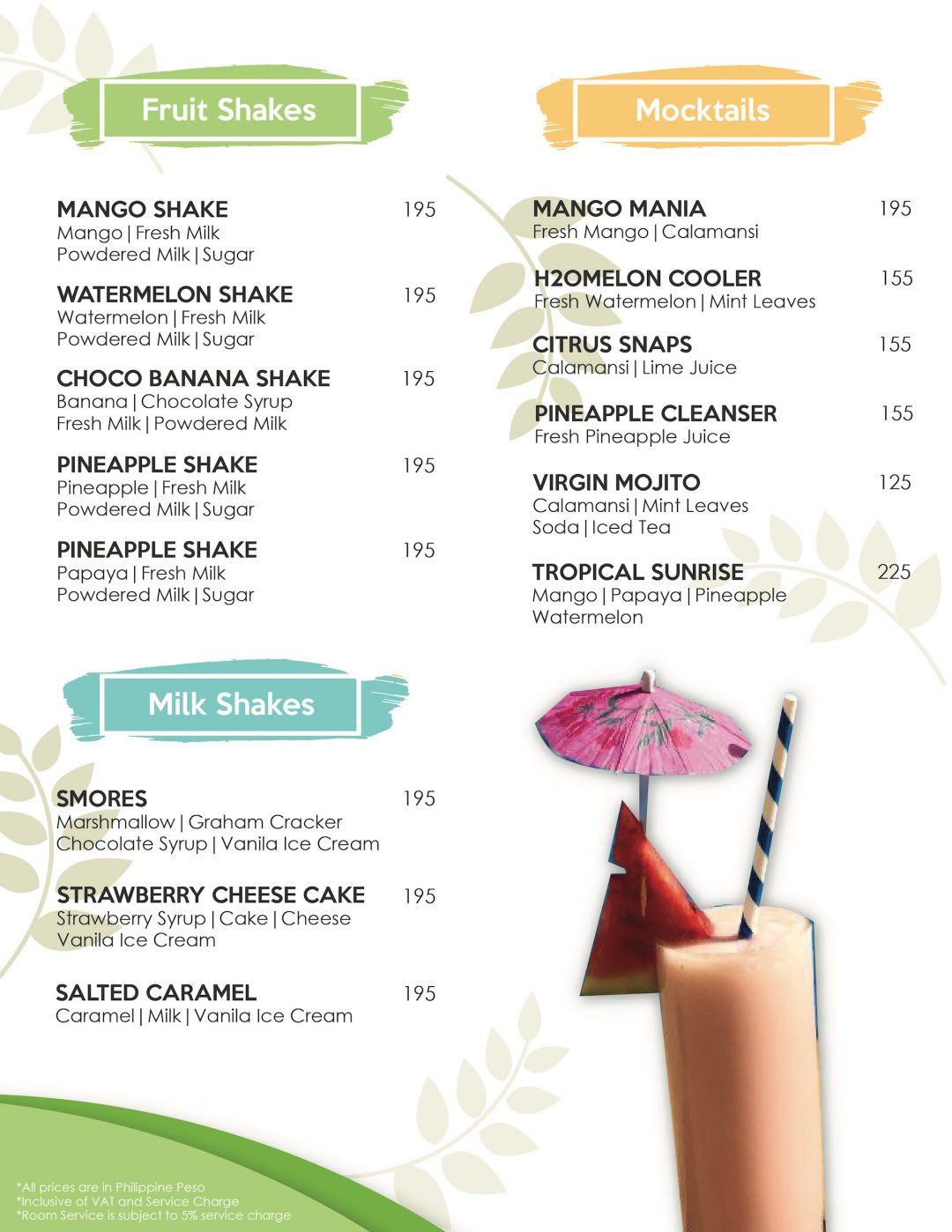 Garden Cafe Menu - Patio Pacific Boracay